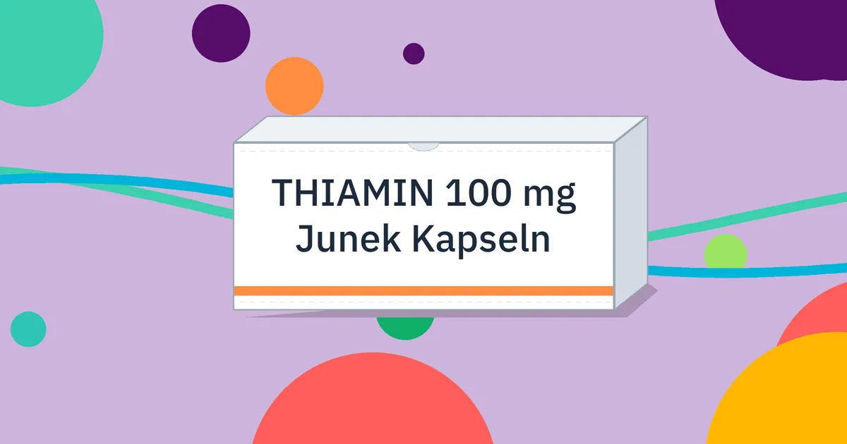 Symbolbild: Packung mit der Aufschrift THIAMIN 100 mg Junek Kapseln (PZN 20281521) – Verfügbarkeit und Bezug in Apotheken in Frankfurt am Main