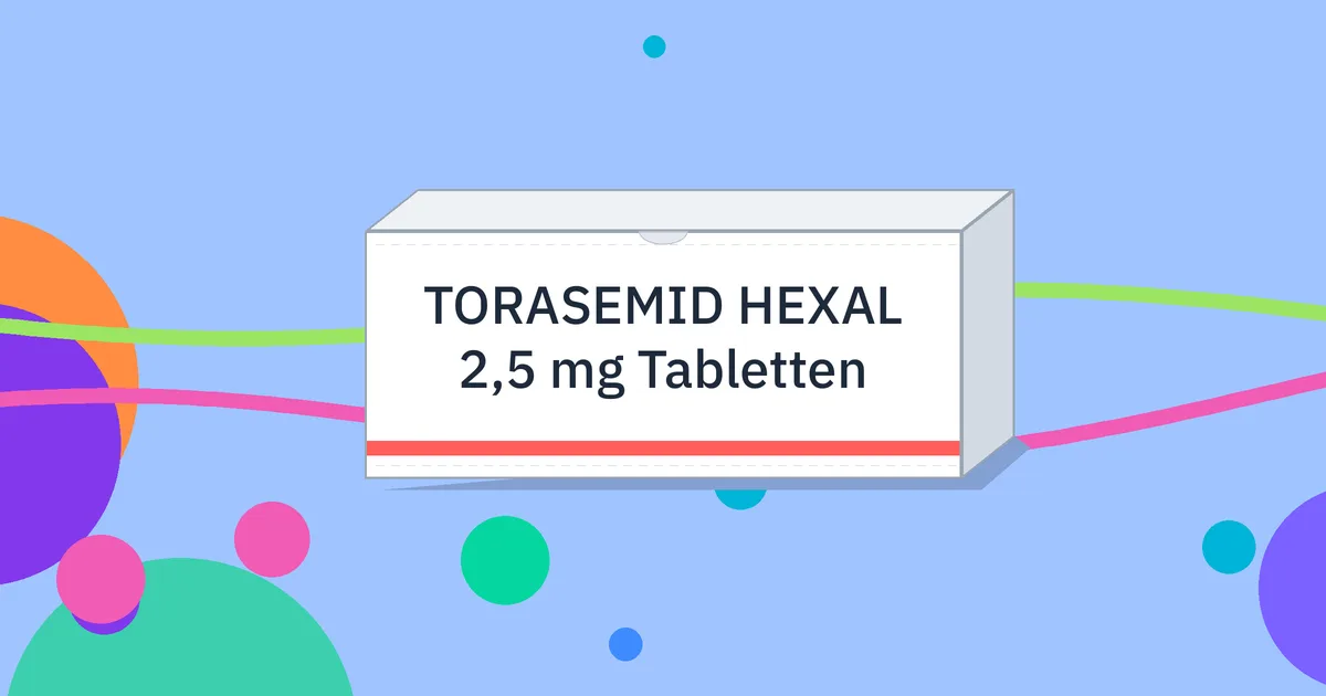 Symbolbild: Packung mit der Aufschrift TORASEMID HEXAL 2,5 mg Tabletten (PZN 04008582) – Verfügbarkeit und Bezug in Apotheken in Frankfurt am Main
