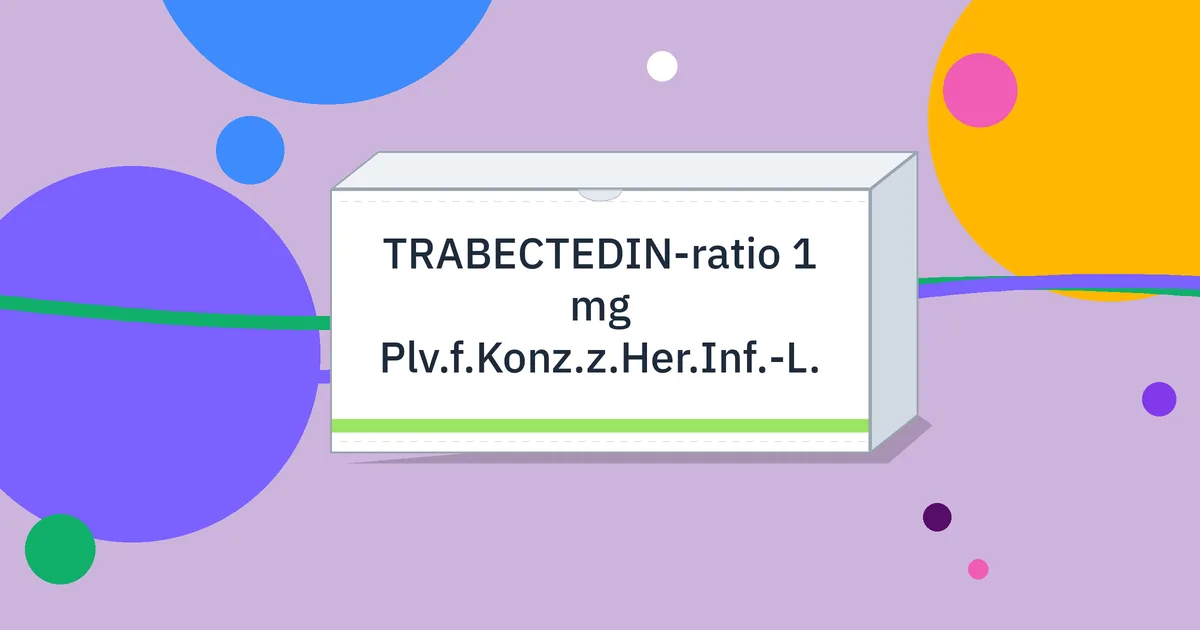 Symbolbild: Packung mit der Aufschrift TRABECTEDIN-ratio 1 mg Plv.f.Konz.z.Her.Inf.-L. (PZN 18044995) – Verfügbarkeit und Bezug in Apotheken in Frankfurt am Main