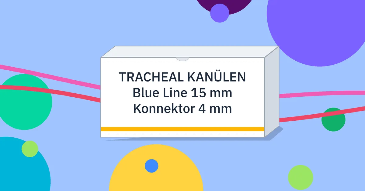 Symbolbild: Packung mit der Aufschrift TRACHEAL KANÜLEN Blue Line 15 mm Konnektor 4 mm (PZN 02407711) – Verfügbarkeit und Bezug in Apotheken in Frankfurt am Main