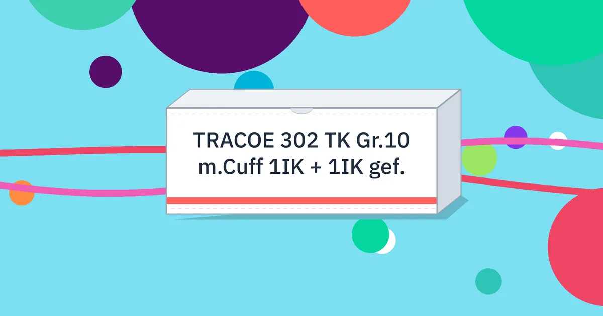 Symbolbild: Packung mit der Aufschrift TRACOE 302 TK Gr.10 m.Cuff 1IK + 1IK gef. (PZN 02717274) – Verfügbarkeit und Bezug in Apotheken in Frankfurt am Main