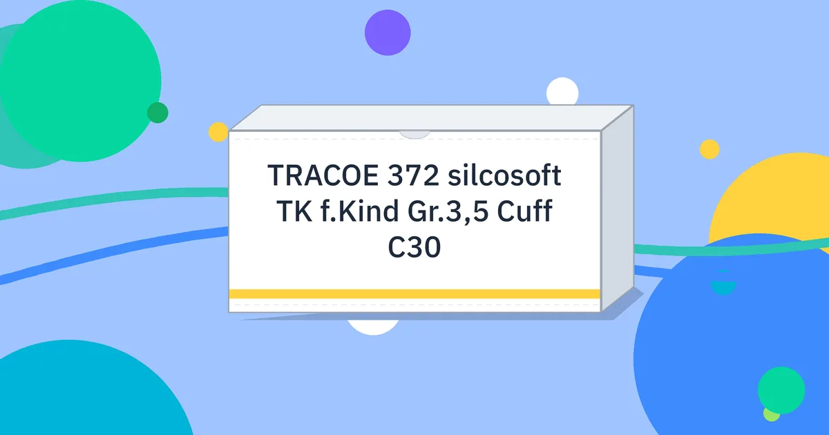 Symbolbild: Packung mit der Aufschrift TRACOE 372 silcosoft TK f.Kind Gr.3,5 Cuff C30 (PZN 14316103) – Verfügbarkeit und Bezug in Apotheken in Frankfurt am Main