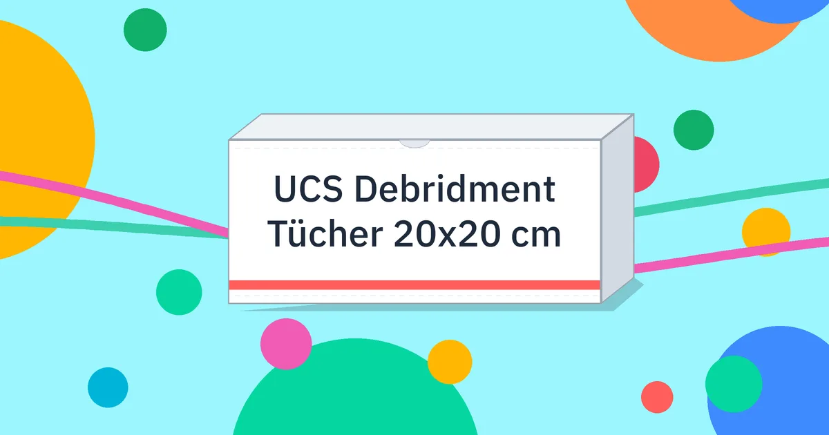 Symbolbild: Packung mit der Aufschrift UCS Debridment Tücher 20x20 cm (PZN 18804029) – Verfügbarkeit und Bezug in Apotheken in Frankfurt am Main