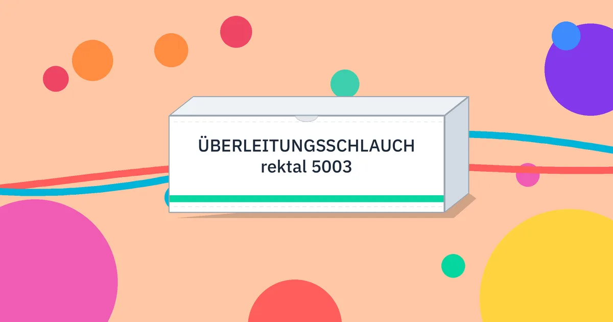 Symbolbild: Packung mit der Aufschrift ÜBERLEITUNGSSCHLAUCH rektal 5003 (PZN 16841546) – Verfügbarkeit und Bezug in Apotheken in Frankfurt am Main