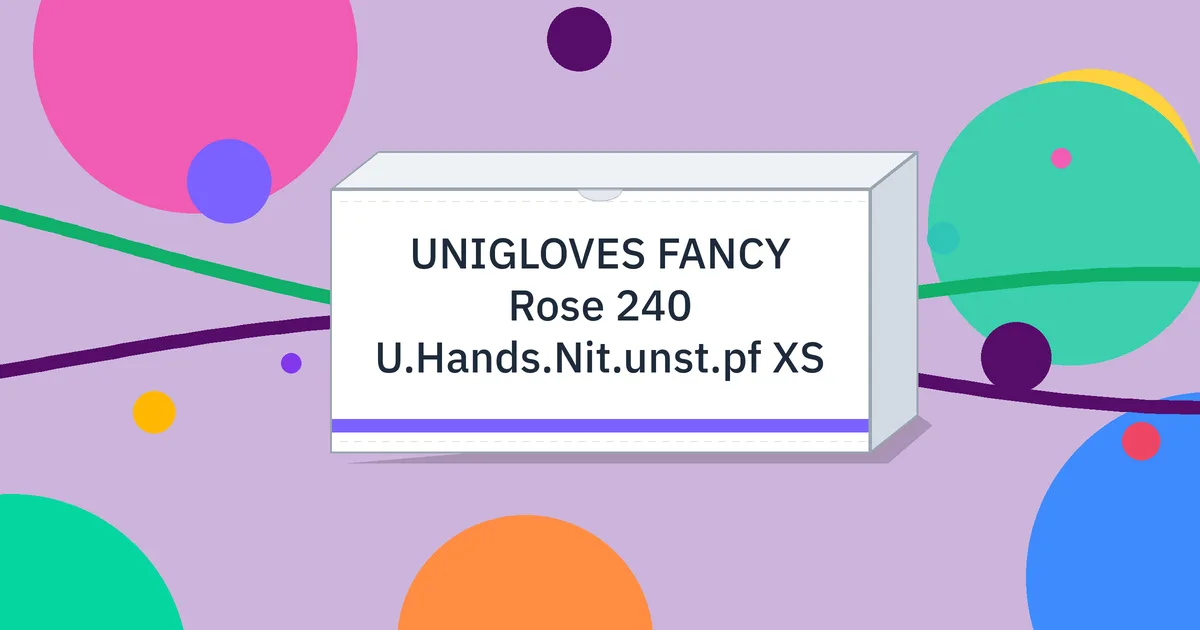 Symbolbild: Packung mit der Aufschrift UNIGLOVES FANCY Rose 240 U.Hands.Nit.unst.pf XS (PZN 18725749) – Verfügbarkeit und Bezug in Apotheken in Frankfurt am Main