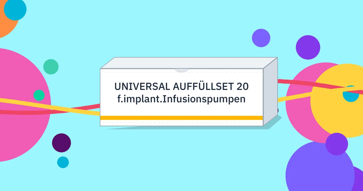Symbolbild: Packung mit der Aufschrift UNIVERSAL AUFFÜLLSET 20 f.implant.Infusionspumpen (PZN 13863464) – Verfügbarkeit und Bezug in Apotheken in Frankfurt am Main