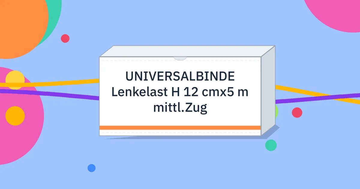 Symbolbild: Packung mit der Aufschrift UNIVERSALBINDE Lenkelast H 12 cmx5 m mittl.Zug (PZN 12774847) – Verfügbarkeit und Bezug in Apotheken in Frankfurt am Main