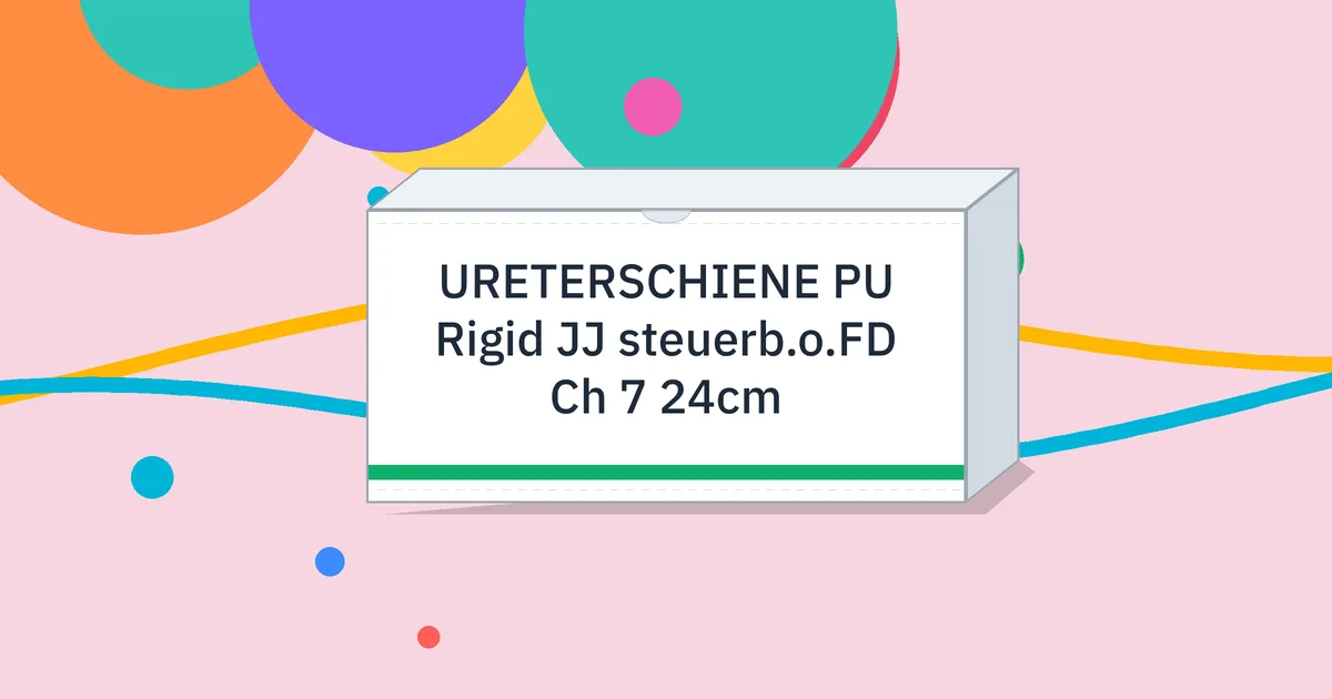 Symbolbild: Packung mit der Aufschrift URETERSCHIENE PU Rigid JJ steuerb.o.FD Ch 7 24cm (PZN 17998511) – Verfügbarkeit und Bezug in Apotheken in Frankfurt am Main