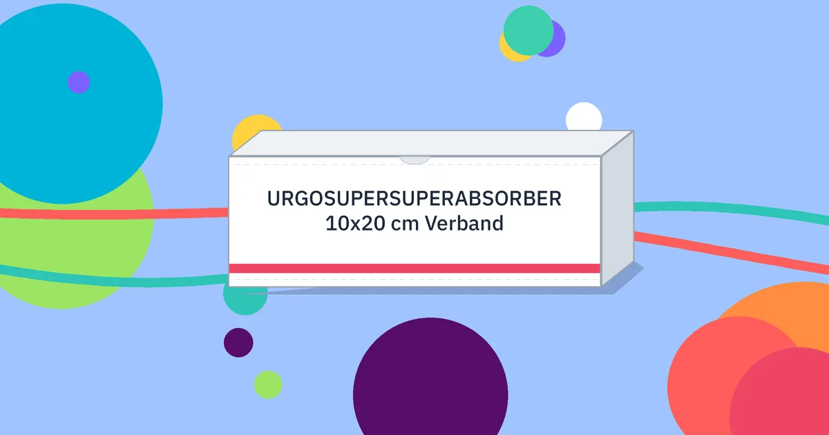 Symbolbild: Packung mit der Aufschrift URGOSUPERSUPERABSORBER 10x20 cm Verband (PZN 10824015) – Verfügbarkeit und Bezug in Apotheken in Frankfurt am Main