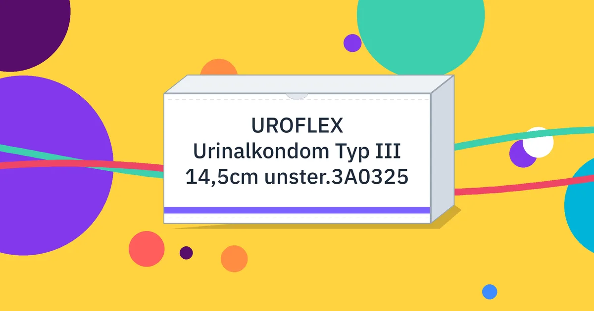 Symbolbild: Packung mit der Aufschrift UROFLEX Urinalkondom Typ III 14,5cm unster.3A0325 (PZN 17414757) – Verfügbarkeit und Bezug in Apotheken in Frankfurt am Main