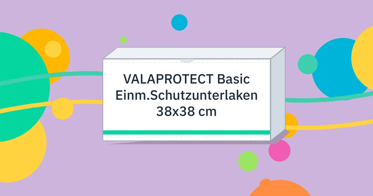 Symbolbild: Packung mit der Aufschrift VALAPROTECT Basic Einm.Schutzunterlaken 38x38 cm (PZN 03128019) – Verfügbarkeit und Bezug in Apotheken in Frankfurt am Main