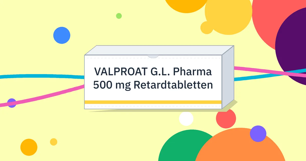 Symbolbild: Packung mit der Aufschrift VALPROAT G.L. Pharma 500 mg Retardtabletten (PZN 13235354) – Verfügbarkeit und Bezug in Apotheken in Frankfurt am Main