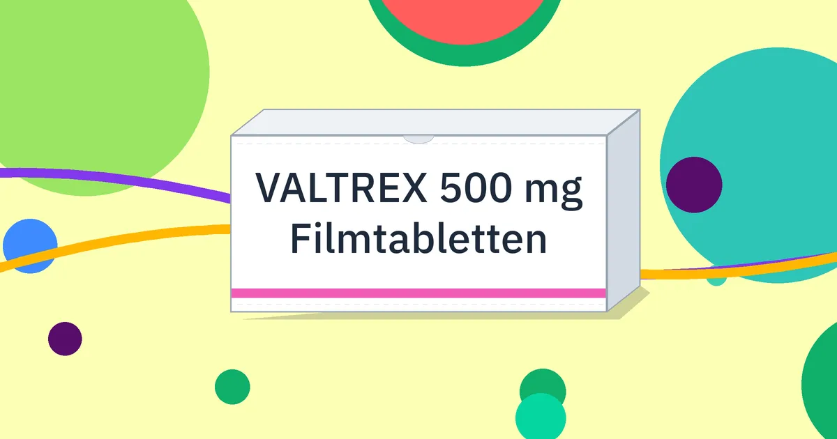 Symbolbild: Packung mit der Aufschrift VALTREX 500 mg Filmtabletten (PZN 14357326) – Verfügbarkeit und Bezug in Apotheken in Frankfurt am Main