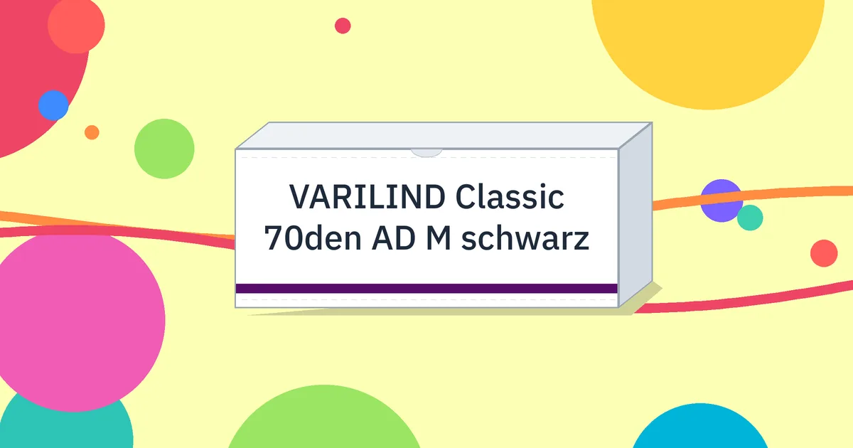 Symbolbild: Packung mit der Aufschrift VARILIND Classic 70den AD M schwarz (PZN 09521433) – Verfügbarkeit und Bezug in Apotheken in Frankfurt am Main
