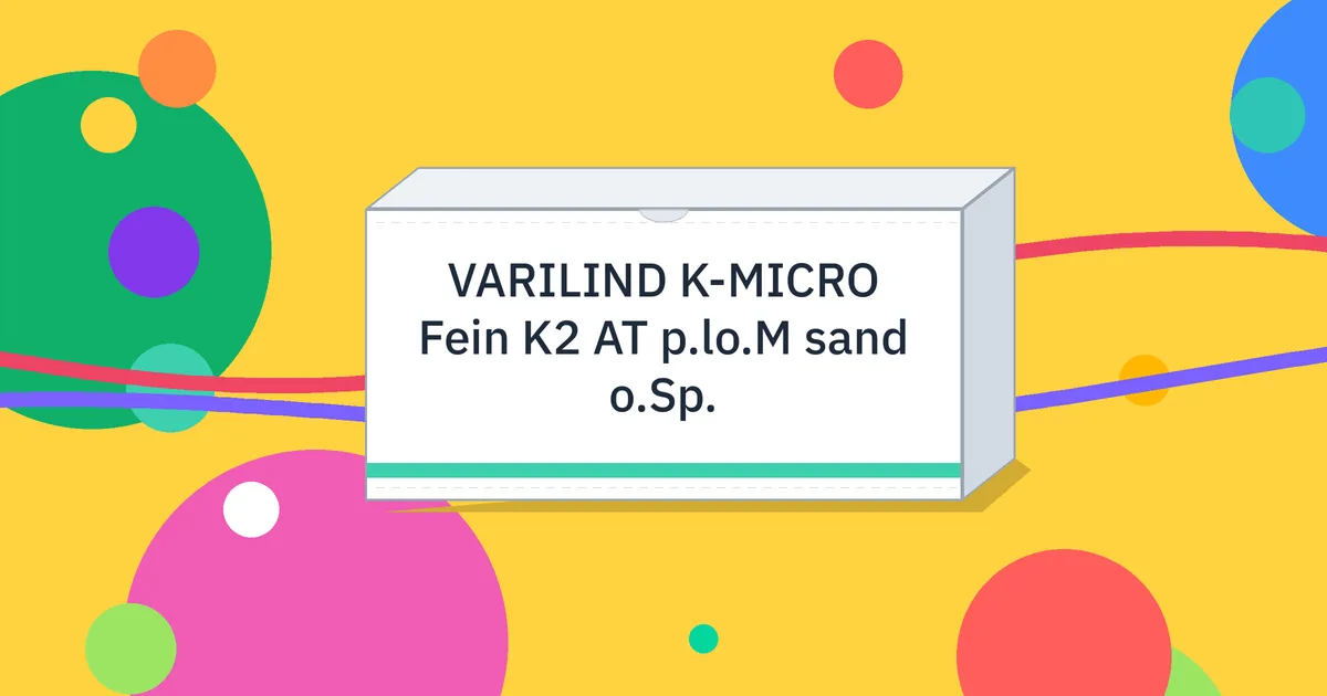 Symbolbild: Packung mit der Aufschrift VARILIND K-MICRO Fein K2 AT p.lo.M sand o.Sp. (PZN 20553250) – Verfügbarkeit und Bezug in Apotheken in Frankfurt am Main