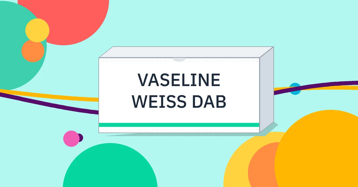Symbolbild: Packung mit der Aufschrift VASELINE WEISS DAB (PZN 08917695) – Verfügbarkeit und Bezug in Apotheken in Frankfurt am Main