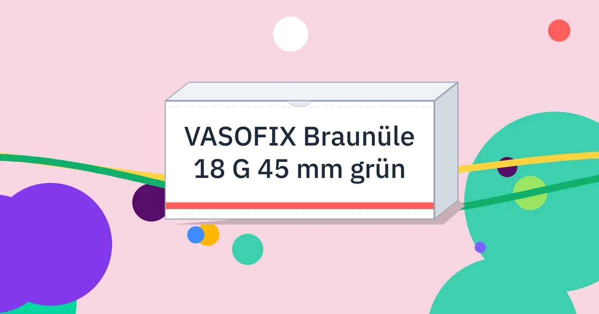 Symbolbild: Packung mit der Aufschrift VASOFIX Braunüle 18 G 45 mm grün (PZN 00348068) – Verfügbarkeit und Bezug in Apotheken in Frankfurt am Main