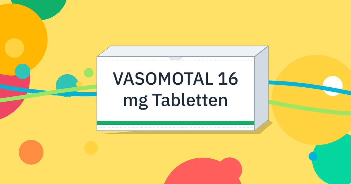 Symbolbild: Packung mit der Aufschrift VASOMOTAL 16 mg Tabletten (PZN 01388147) – Verfügbarkeit und Bezug in Apotheken in Frankfurt am Main