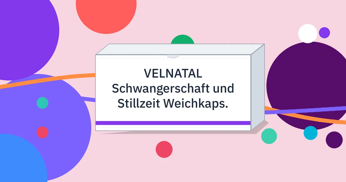 Symbolbild: Packung mit der Aufschrift VELNATAL Schwangerschaft und Stillzeit Weichkaps. (PZN 18683123) – Verfügbarkeit und Bezug in Apotheken in Frankfurt am Main