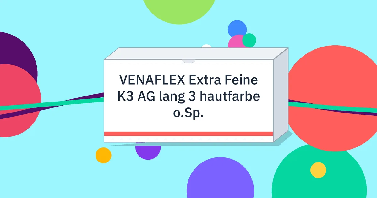 Symbolbild: Packung mit der Aufschrift VENAFLEX Extra Feine K3 AG lang 3 hautfarbe o.Sp. (PZN 18308460) – Verfügbarkeit und Bezug in Apotheken in Frankfurt am Main