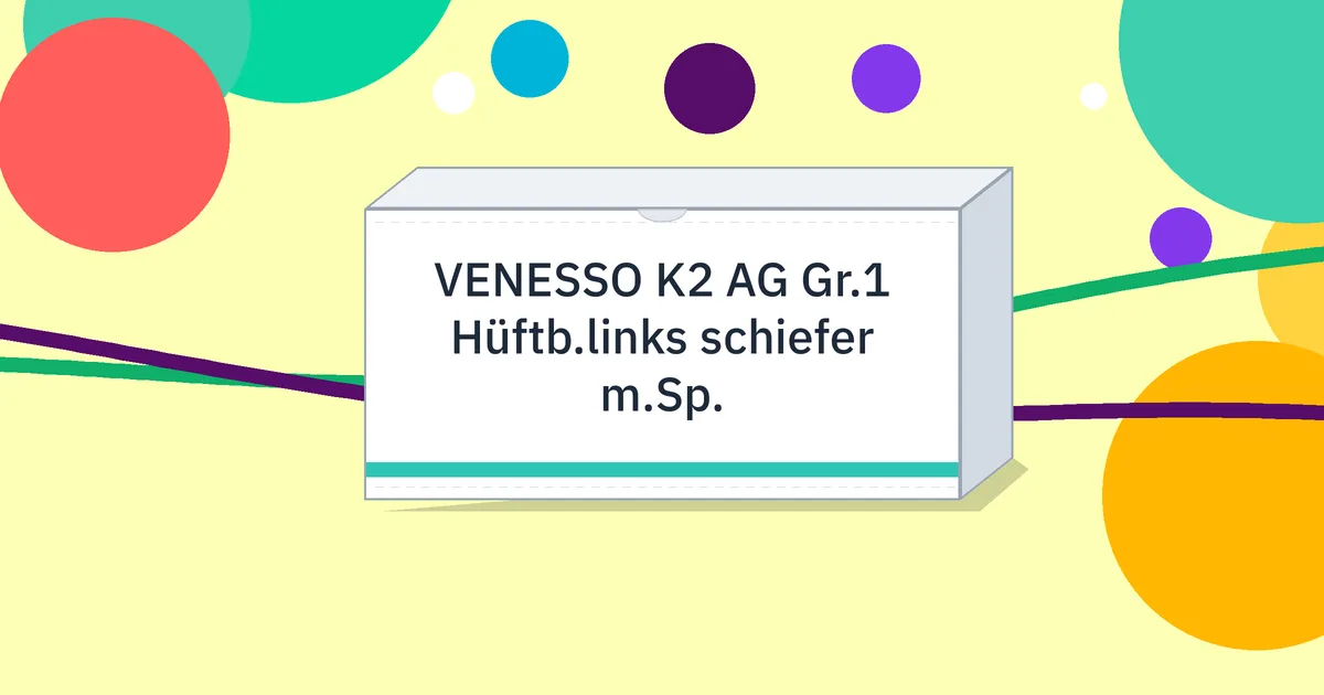 Symbolbild: Packung mit der Aufschrift VENESSO K2 AG Gr.1 Hüftb.links schiefer m.Sp. (PZN 03266276) – Verfügbarkeit und Bezug in Apotheken in Frankfurt am Main