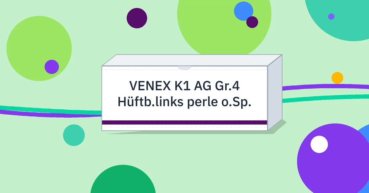 Symbolbild: Packung mit der Aufschrift VENEX K1 AG Gr.4 Hüftb.links perle o.Sp. (PZN 03205197) – Verfügbarkeit und Bezug in Apotheken in Frankfurt am Main