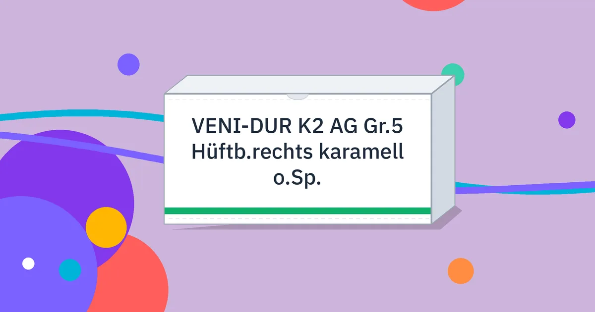 Symbolbild: Packung mit der Aufschrift VENI-DUR K2 AG Gr.5 Hüftb.rechts karamell o.Sp. (PZN 13760468) – Verfügbarkeit und Bezug in Apotheken in Frankfurt am Main