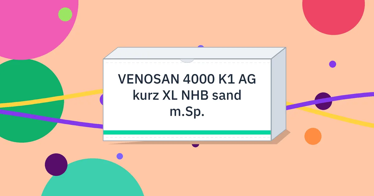 Symbolbild: Packung mit der Aufschrift VENOSAN 4000 K1 AG kurz XL NHB sand m.Sp. (PZN 14422288) – Verfügbarkeit und Bezug in Apotheken in Frankfurt am Main