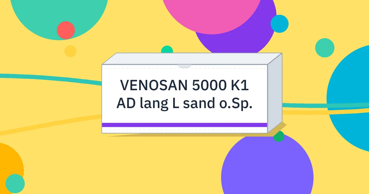 Symbolbild: Packung mit der Aufschrift VENOSAN 5000 K1 AD lang L sand o.Sp. (PZN 14428026) – Verfügbarkeit und Bezug in Apotheken in Frankfurt am Main