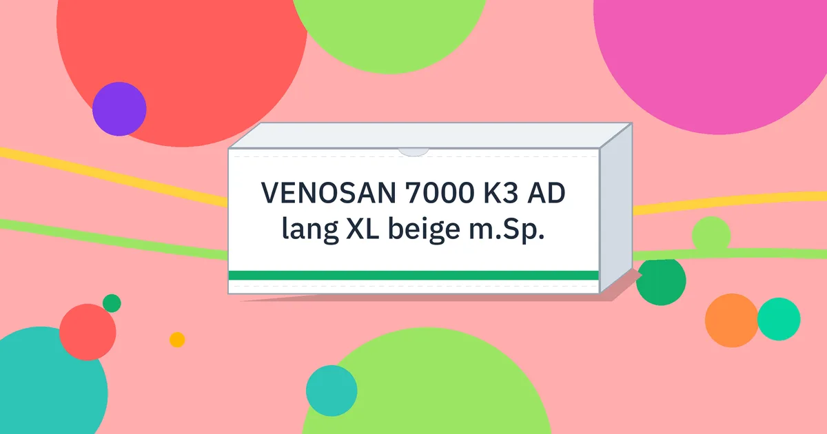 Symbolbild: Packung mit der Aufschrift VENOSAN 7000 K3 AD lang XL beige m.Sp. (PZN 14435032) – Verfügbarkeit und Bezug in Apotheken in Frankfurt am Main