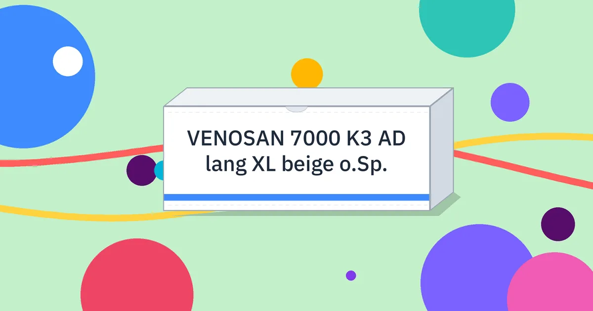 Symbolbild: Packung mit der Aufschrift VENOSAN 7000 K3 AD lang XL beige o.Sp. (PZN 14434972) – Verfügbarkeit und Bezug in Apotheken in Frankfurt am Main