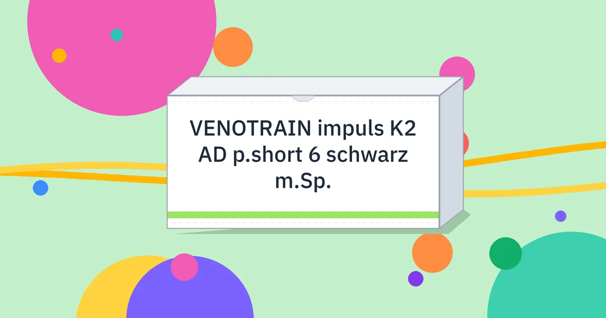 Symbolbild: Packung mit der Aufschrift VENOTRAIN impuls K2 AD p.short 6 schwarz m.Sp. (PZN 00620429) – Verfügbarkeit und Bezug in Apotheken in Frankfurt am Main
