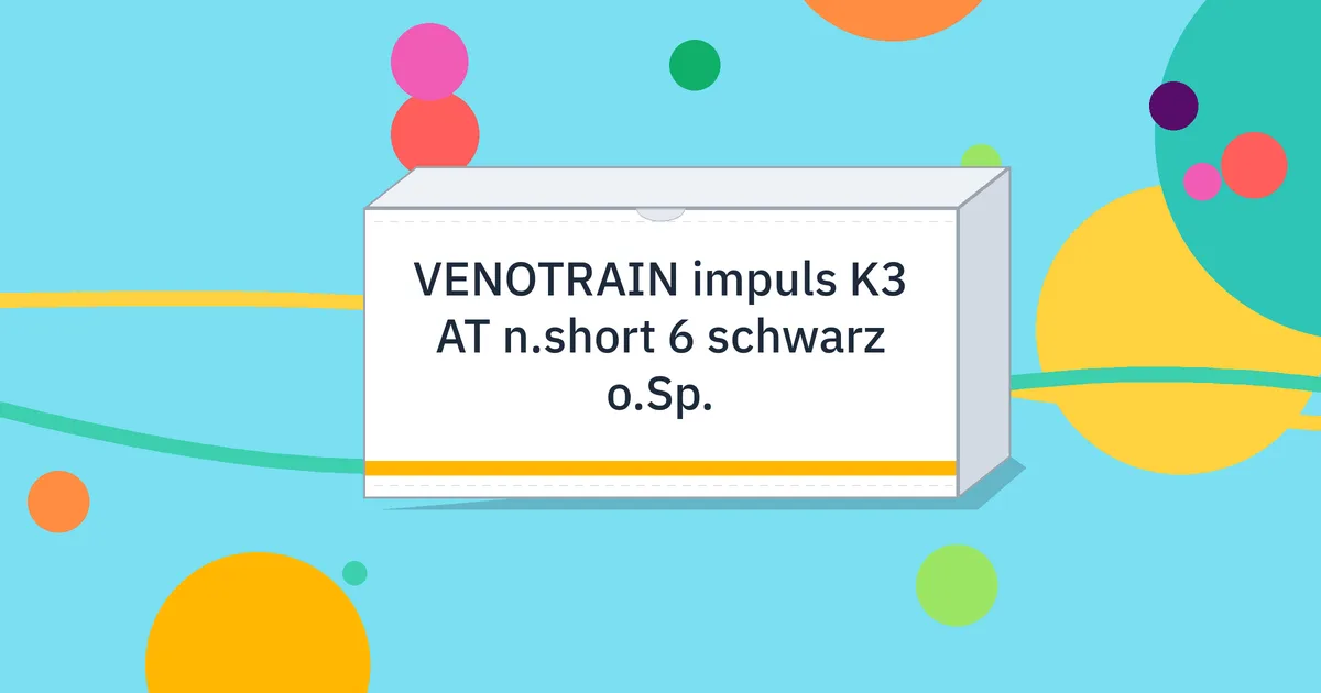 Symbolbild: Packung mit der Aufschrift VENOTRAIN impuls K3 AT n.short 6 schwarz o.Sp. (PZN 19356461) – Verfügbarkeit und Bezug in Apotheken in Frankfurt am Main