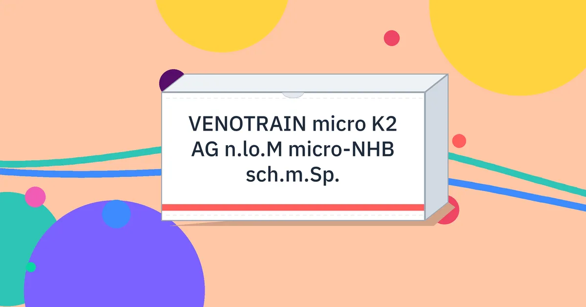 Symbolbild: Packung mit der Aufschrift VENOTRAIN micro K2 AG n.lo.M micro-NHB sch.m.Sp. (PZN 16066515) – Verfügbarkeit und Bezug in Apotheken in Frankfurt am Main