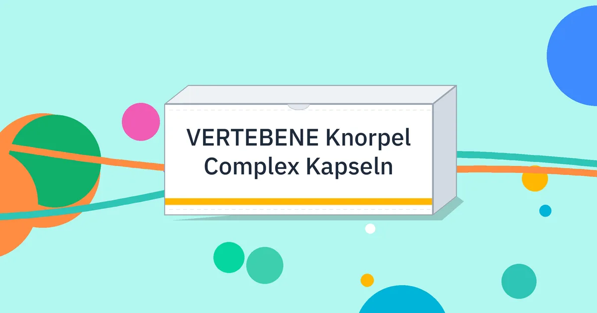 Symbolbild: Packung mit der Aufschrift VERTEBENE Knorpel Complex Kapseln (PZN 18087591) – Verfügbarkeit und Bezug in Apotheken in Frankfurt am Main