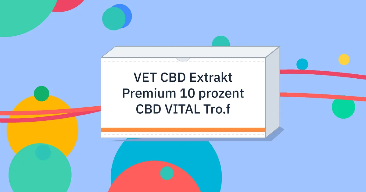 Symbolbild: Packung mit der Aufschrift VET CBD Extrakt Premium 10 prozent CBD VITAL Tro.f (PZN 16782275) – Verfügbarkeit und Bezug in Apotheken in Frankfurt am Main