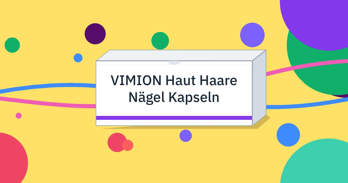 Symbolbild: Packung mit der Aufschrift VIMION Haut Haare Nägel Kapseln (PZN 19919533) – Verfügbarkeit und Bezug in Apotheken in Frankfurt am Main