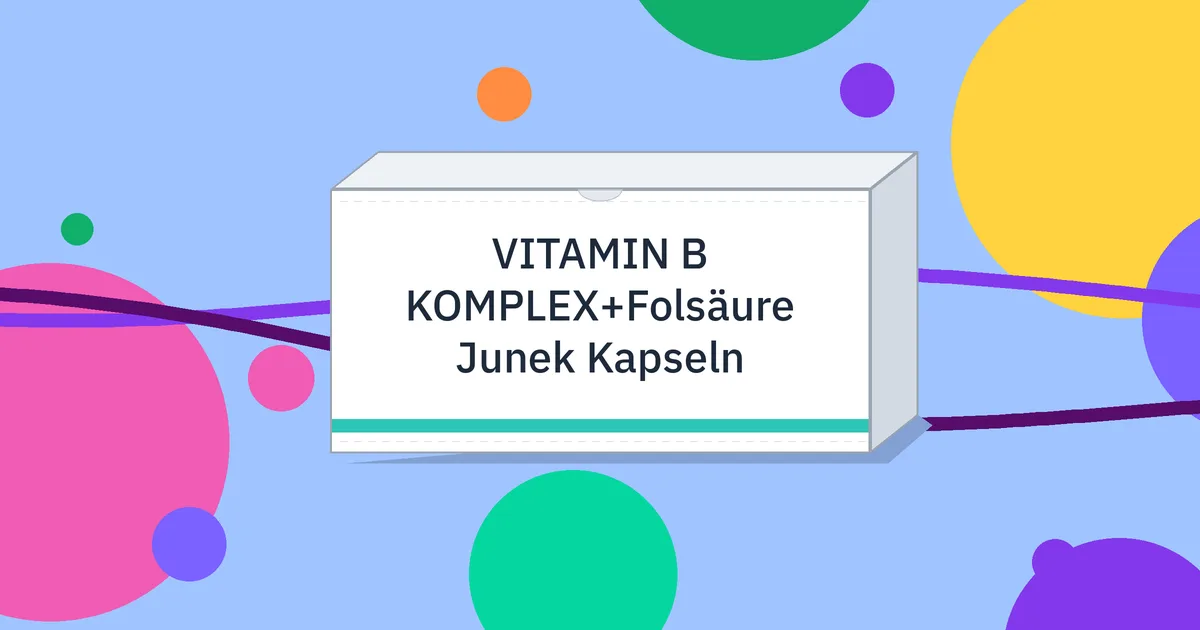 Symbolbild: Packung mit der Aufschrift VITAMIN B KOMPLEX+Folsäure Junek Kapseln (PZN 04723534) – Verfügbarkeit und Bezug in Apotheken in Frankfurt am Main