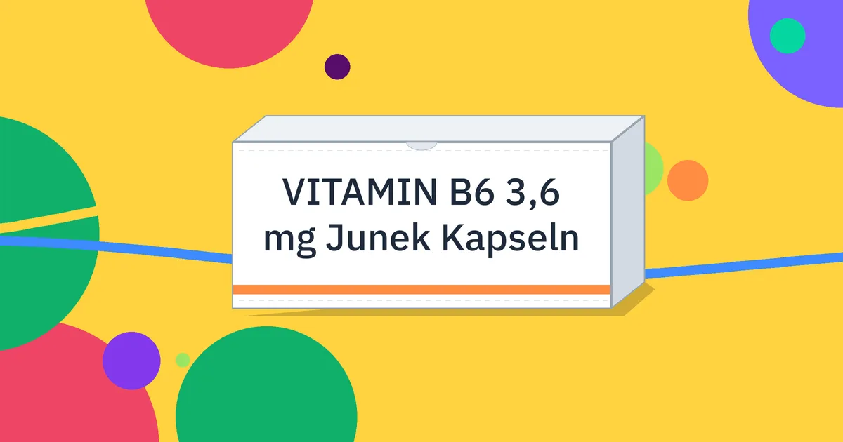 Symbolbild: Packung mit der Aufschrift VITAMIN B6 3,6 mg Junek Kapseln (PZN 04132164) – Verfügbarkeit und Bezug in Apotheken in Frankfurt am Main