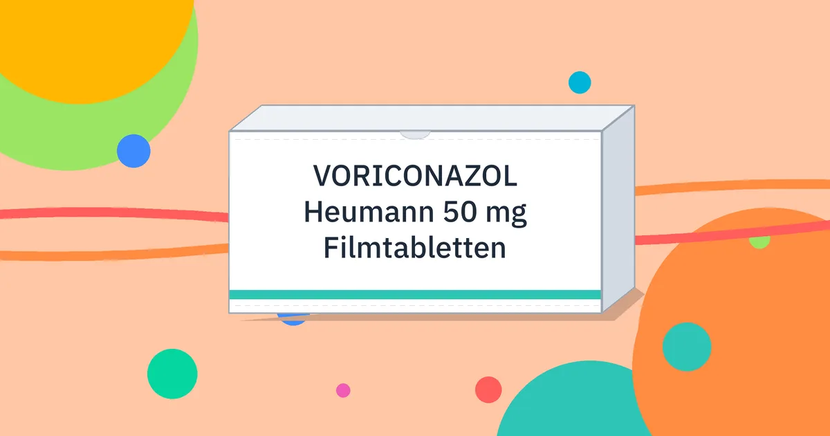 Symbolbild: Packung mit der Aufschrift VORICONAZOL Heumann 50 mg Filmtabletten (PZN 11374703) – Verfügbarkeit und Bezug in Apotheken in Frankfurt am Main