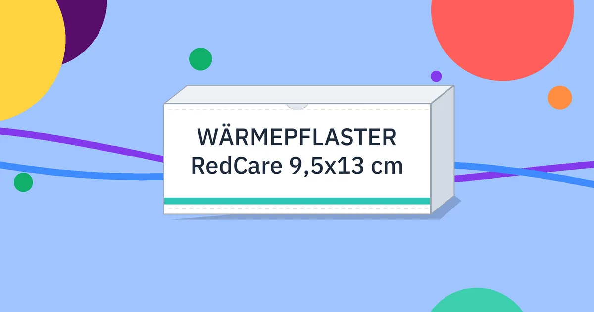 Symbolbild: Packung mit der Aufschrift WÄRMEPFLASTER RedCare 9,5x13 cm (PZN 16599594) – Verfügbarkeit und Bezug in Apotheken in Frankfurt am Main
