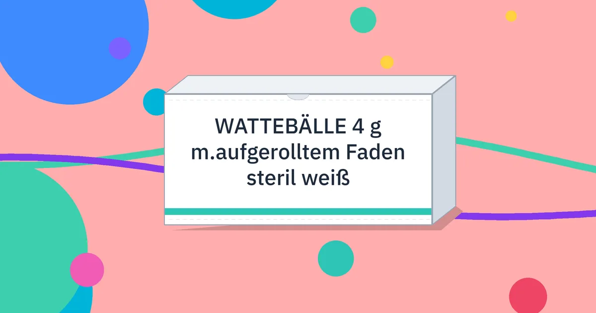 Symbolbild: Packung mit der Aufschrift WATTEBÄLLE 4 g m.aufgerolltem Faden steril weiß (PZN 17152688) – Verfügbarkeit und Bezug in Apotheken in Frankfurt am Main
