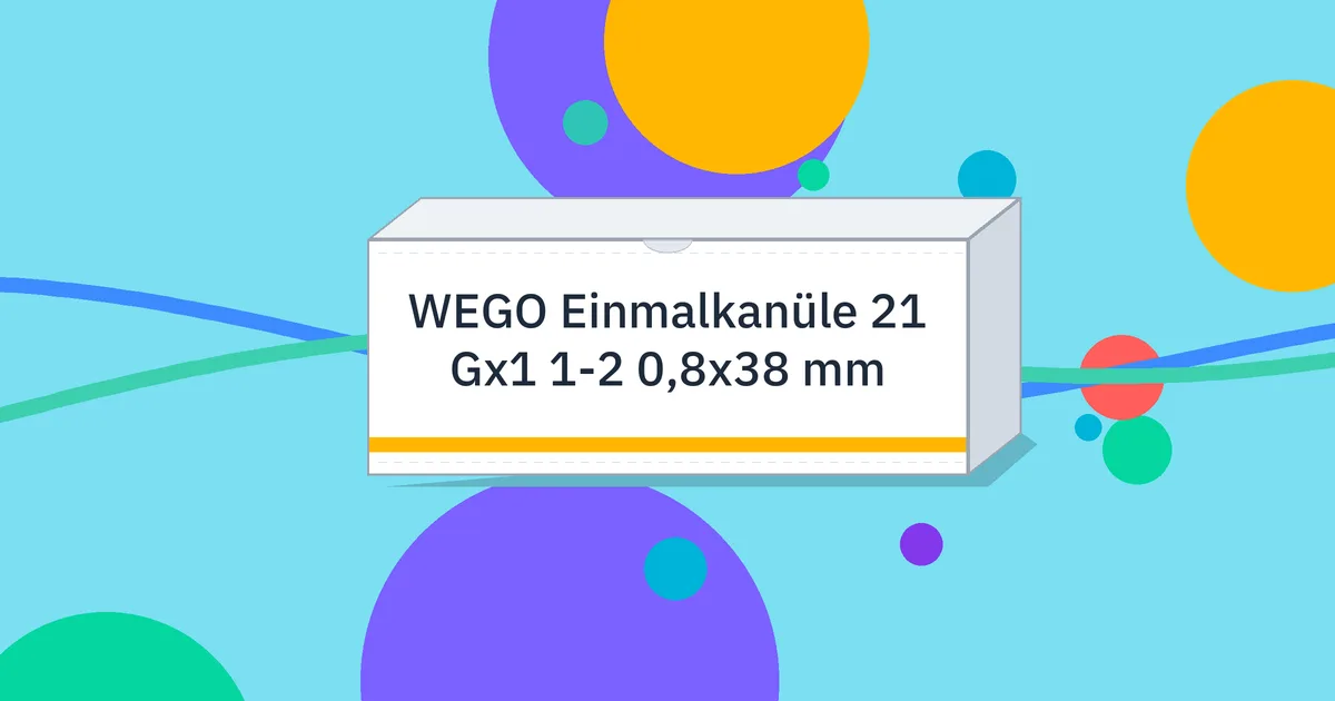Symbolbild: Packung mit der Aufschrift WEGO Einmalkanüle 21 Gx1 1-2 0,8x38 mm (PZN 18859579) – Verfügbarkeit und Bezug in Apotheken in Frankfurt am Main