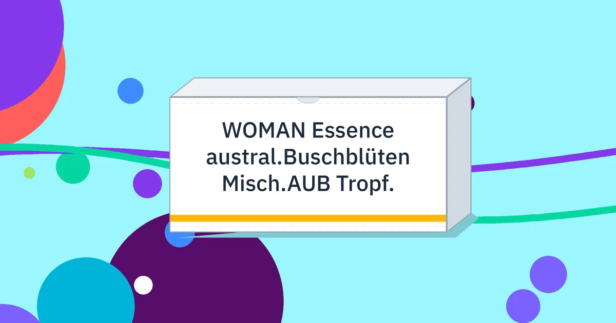 Symbolbild: Packung mit der Aufschrift WOMAN Essence austral.Buschblüten Misch.AUB Tropf. (PZN 05001116) – Verfügbarkeit und Bezug in Apotheken in Frankfurt am Main