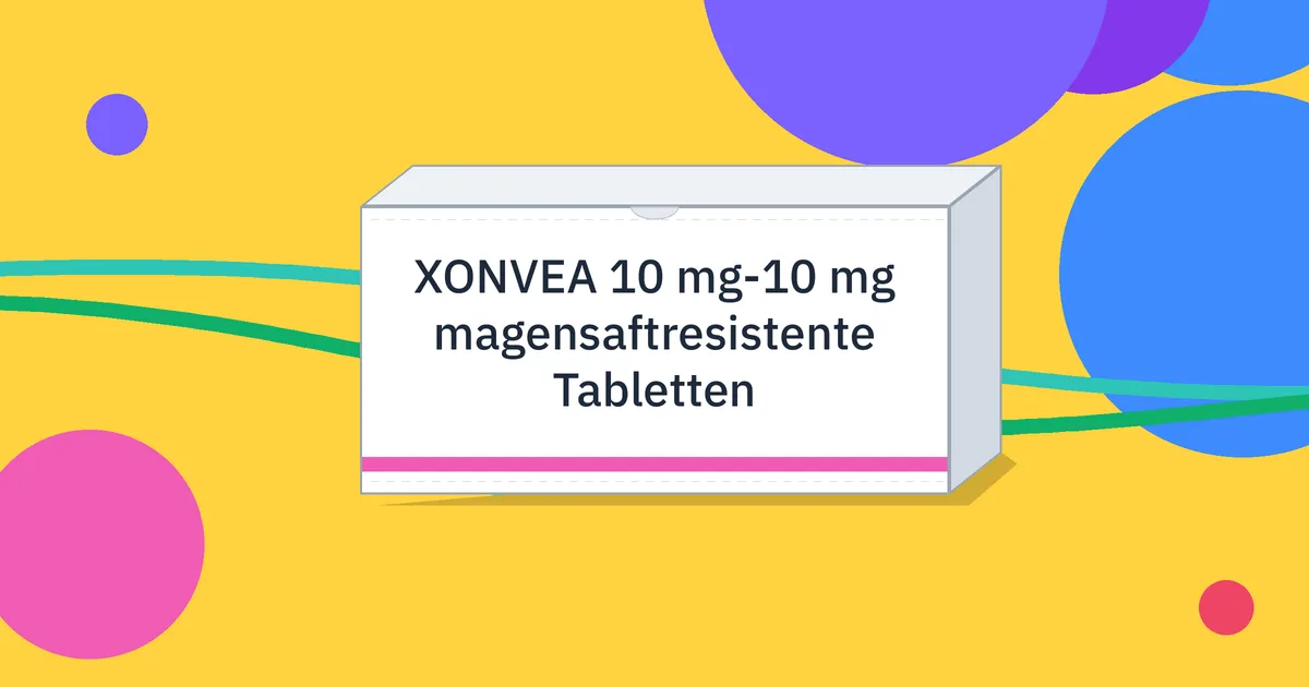 Symbolbild: Packung mit der Aufschrift XONVEA 10 mg-10 mg magensaftresistente Tabletten (PZN 19668261) – Verfügbarkeit und Bezug in Apotheken in Frankfurt am Main