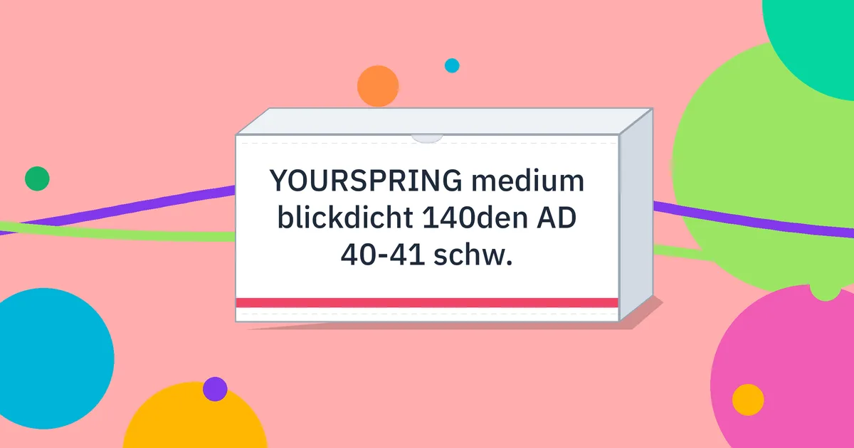 Symbolbild: Packung mit der Aufschrift YOURSPRING medium blickdicht 140den AD 40-41 schw. (PZN 18057673) – Verfügbarkeit und Bezug in Apotheken in Frankfurt am Main