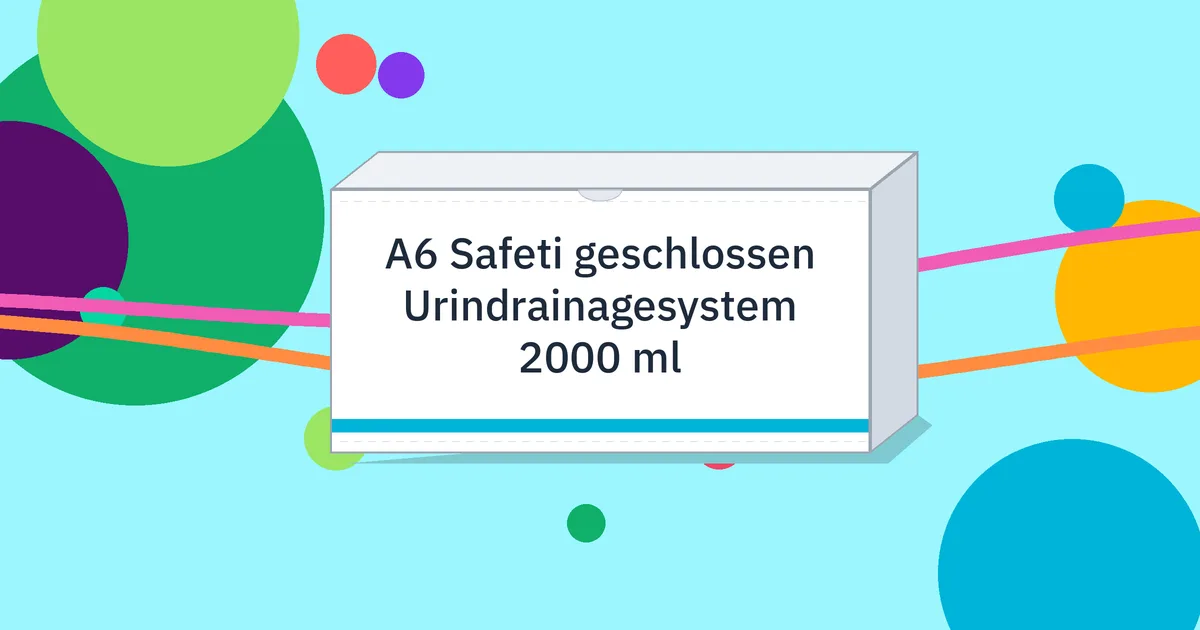 Symbolbild: Packung mit der Aufschrift A6 Safeti geschlossen Urindrainagesystem 2000 ml (PZN 11165129) – Verfügbarkeit und Bezug in Apotheken in Frankfurt am Main