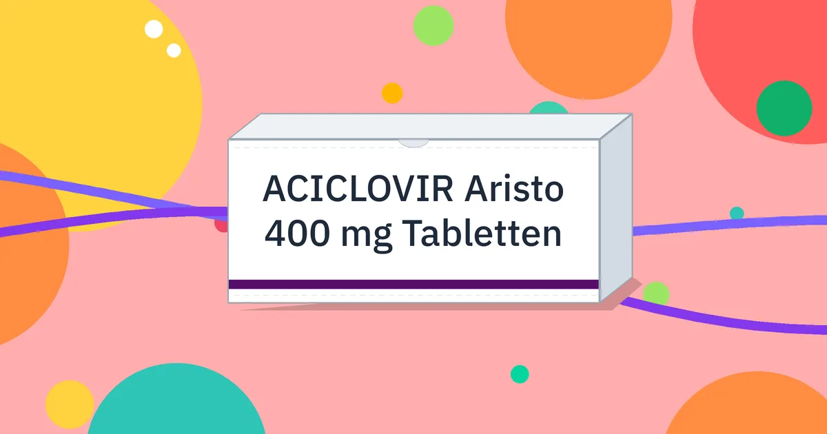 Symbolbild: Packung mit der Aufschrift ACICLOVIR Aristo 400 mg Tabletten (PZN 06434260) – Verfügbarkeit und Bezug in Apotheken in Frankfurt am Main