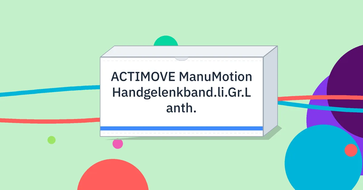 Symbolbild: Packung mit der Aufschrift ACTIMOVE ManuMotion Handgelenkband.li.Gr.L anth. (PZN 17948476) – Verfügbarkeit und Bezug in Apotheken in Frankfurt am Main