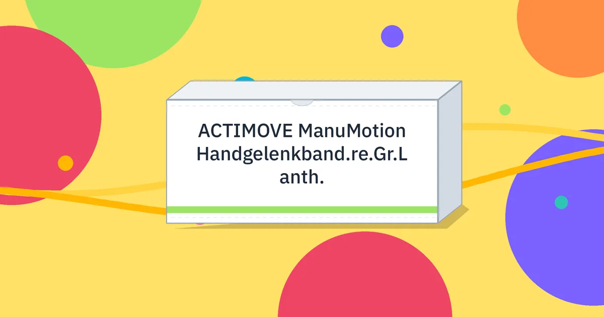 Symbolbild: Packung mit der Aufschrift ACTIMOVE ManuMotion Handgelenkband.re.Gr.L anth. (PZN 17948453) – Verfügbarkeit und Bezug in Apotheken in Frankfurt am Main